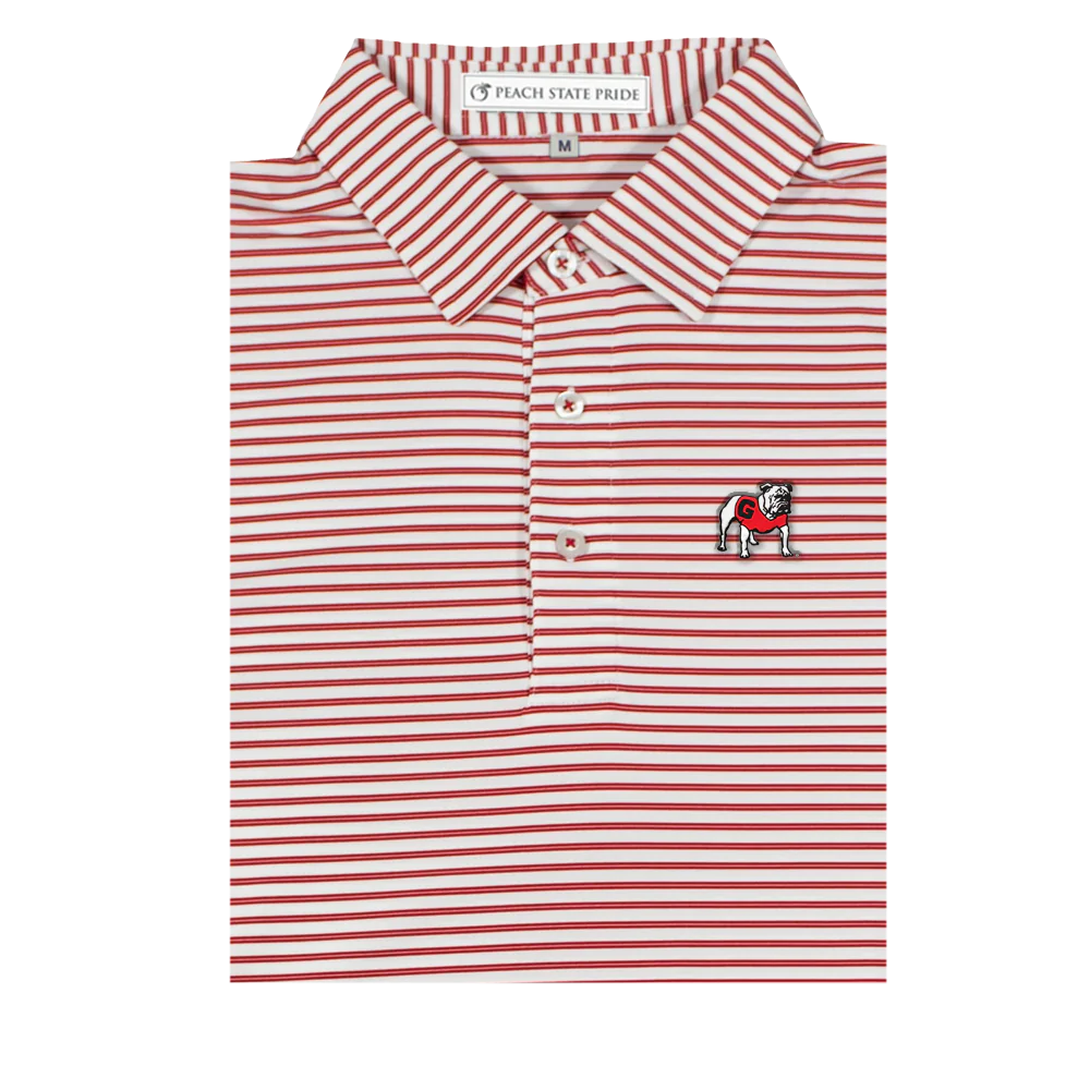 UGA Standing Dawg Red & White- Honeysuckle Stripe Polo | High Pines ...